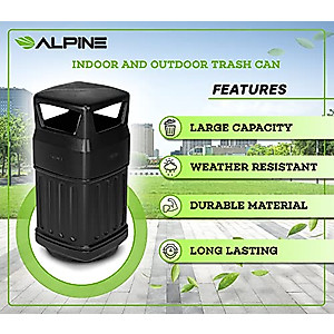 Alpine Industries Outdoor/Indoor Trash Can - Heavy Duty Garbage Can with Lid - Trash Bin for Home, Kitchen, and Bathroom - (16-Gallon Capacity, Black)