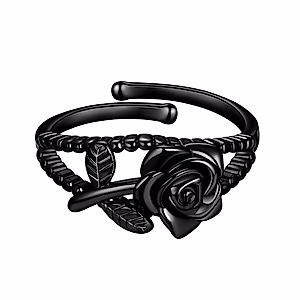 beautlace Rose Adjustable Rings Black Gun Plated Flower Open Ring Elegant Jewelry Gifts for Women KR0013K