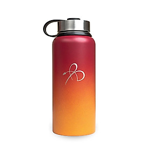 Bright Line Eating Signature B Logo 32oz Stainless Steel Water Bottle - Insulated, Dishwasher Safe, BPA Free, Includes 3 Lids, Orange Silicone Boot
