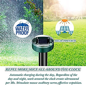 Kittmip Solar Mole Repellent Ultrasonic Powered Outdoor Sound Wave Deterrent for Lawn Garden Snakes Moles Gophers Groundhogs Voles and Other Burrowing Mice, Round (18)