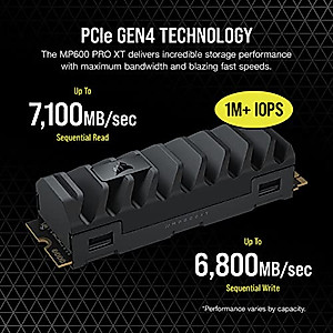 Corsair MP600 PRO XT 8TB Gen4 PCIe x4 NVMe M.2 SSD - Up to 7,000 MB/s Sequential Read and 6,100 MB/s Write Speeds, High-Density TLC NAND, Aluminum Heatspreader, M.2 2280 Form-Factor - Black