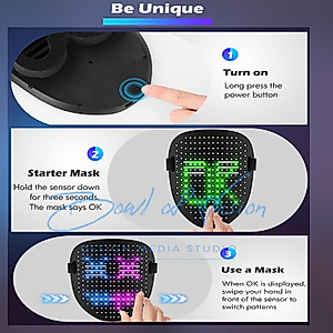 GPJYD Led Mask,Light Up Mask with Gesture Sensing,Light Up Luminous Digital Glow Mask Cool Masks for Adult/Kids Halloween Rave Dj Party Costume Cosplay Party Masquerade