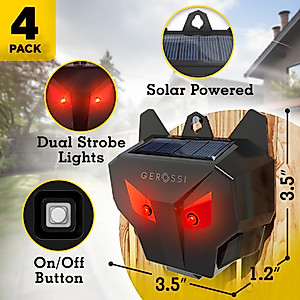 Solar Nocturnal Animal Repeller 4 Pack - Effective Repellent Device for Coyote, Deer, Fox, Raccoon, Skunk - Powerful Outdoor Coyote Deterrent - Predator Lights for Chicken Coop, Farm, Yard, Garden