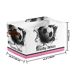 Soccer Sport Art Pink Personalized Storage Bins Baskets Cubes Organizer with Handle for Shelves Closet Nursery Toy 2 Packs