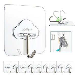 Znben Adhesive Hooks, Transparent Self Adhesive Wall Hooks Heavy Duty Cloud Shaped Removable Waterproof Clear Plastic Sticky Hooks Seamless Utility Hooks for Bathroom Shower Kitchen Ceiling - 10 Pcs