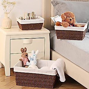 Wicker Storage Basket, Vagusicc 3-Pack Hand-Woven Wicker Baskets for Storage with Handles, 15 Inches Large Brown Storage Bins for Shelves Organizing Pantry Baskets with Liners, Brown