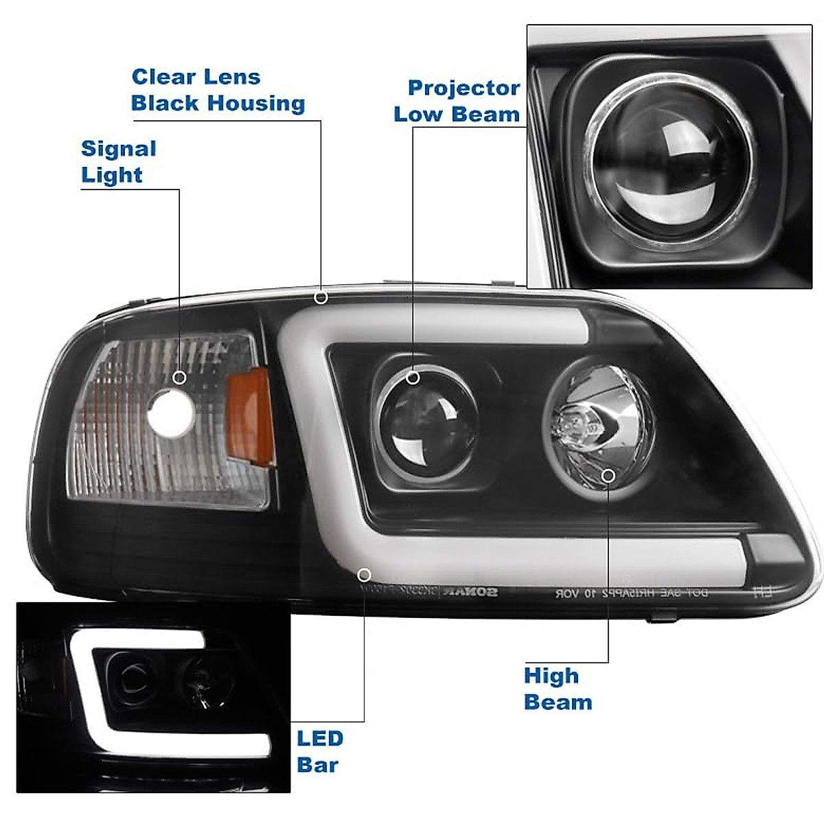ZMAUTOPARTS LED Black Projector Headlights Headlamps For 1997-2003 Ford F-150/1997-2002 Expedition