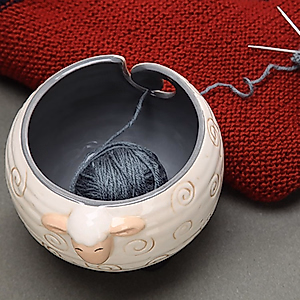 Ceramic Wool Holder, Sheep Shape Handmade Craft Knitting Bowl, Yarn Storage Bowl with Holes, 6.7x4.7inch Knitting Sewing Yarn Holder Cartoon Crochet Bowl for Christmas Day