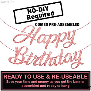 KatchOn, Glitter Rose Gold Happy Birthday Banner - Pre-Strung No DIY, 10 Feet | Happy Birthday Sign | Rose Gold Birthday Decorations | Rose Gold Birthday Banner for Women | Happy Birthday Decorations