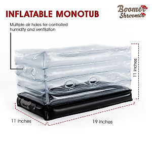 Boomer Shroomer Inflatable Monotub Kit, Mushroom Growing Kit Includes a Drain Port, Plugs & Filters, Removeable Liner [Patent No: US 11,871,706 B2]