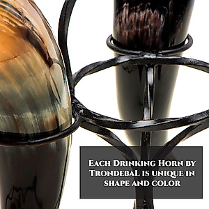 Trondebal Viking Drinking Horn Set of 3 with Stand, 10 Oz Natural Ox Horn | Cool Unique Beer Gift for Men and Women, Home Decor, Medieval Shot Glasses for Ale, Mead, Alcohol, Whiskey