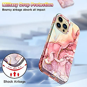 Btscase Compatible with iPhone 13 Pro Max Case 6.7 Inch 2021,Marble Pattern 3 in 1 Heavy Duty Shockproof Full Body Rugged Hard PC+Soft Silicone Drop Protective Women Girl Phone Cases, Rose Gold