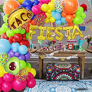 Ouddy Life 121Pcs Mexican Fiesta Taco Party Decorations, Fiesta Balloon Arch Garland Kit Cinco De Mayo Decor with Cactus Avocado Taco Mexican Hat for Carnival Festival Birthday Baby Shower Supplies