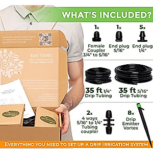 CARPATHEN Irrigation System - Adjustable Premium Drip Irrigation for Small Garden, Potted Plants, Hanging Baskets, Raised Garden Beds, Containers - Complete with Drip Emitters, Tubing and Connectors