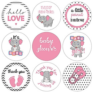 Pink Elephant Baby Shower Favor Stickers, Baby Shower Stickers, Chocolate Drop Labels, Elephant Baby Shower Girl, Baby Shower Favors for Girls, 0.75 Inch, 180-Pack