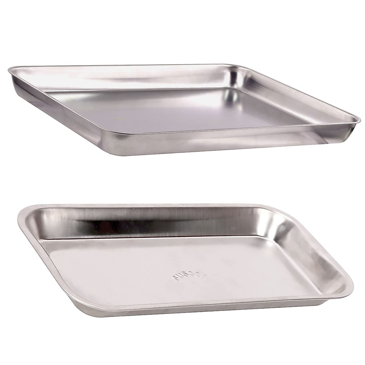 Swpeet 2Pcs 11.81'' x 15.75'' and 6.3" x 9.84" Stainless Steel Surgical Tray Assortment Kit, Metal Instrument Tray Dental Procedure Lab Instruments for Medical Instruments, Tattoo, Flat Bottom Tray