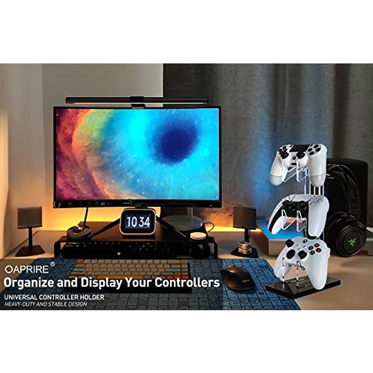 OAPRIRE Universal 3 Tier Controller Holder and Headset Stand for PS4 PS5 Xbox ONE Switch, Controller Stand Gaming Accessories, Build Your Game Fortresses (Black)