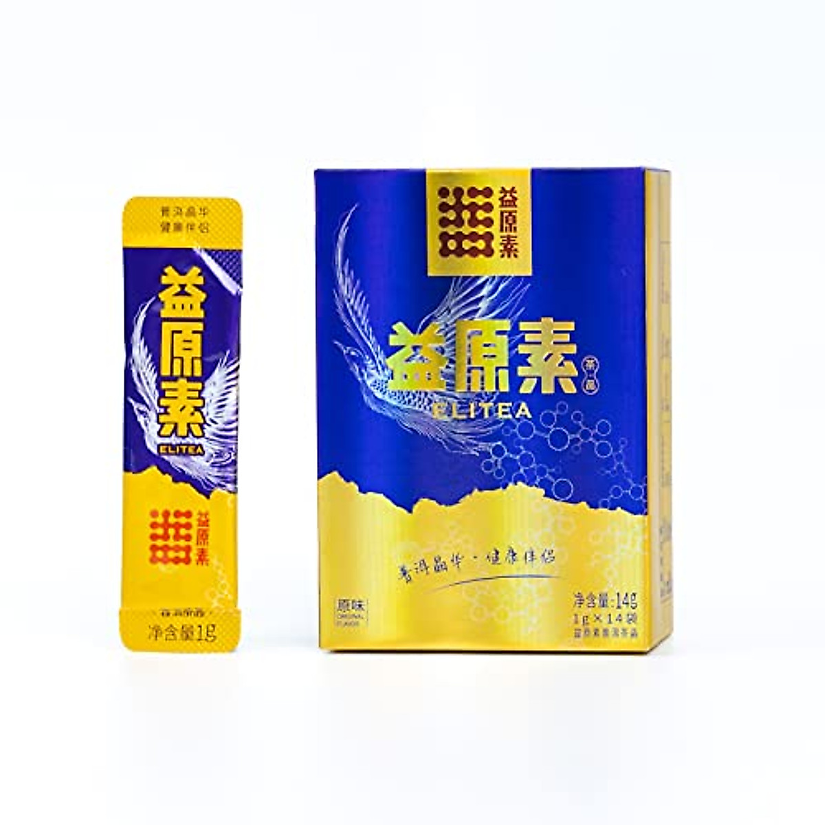TAETEA Instant Puerh Tea Powder, Pu'er Tea Crystals, 14 Sticks 14g, Sugar Free, Zero Fat, Low Carb, Low Calorie Powdered Puer Tea for Hot & Cold Beverages
