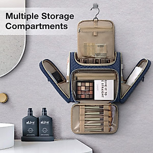 BAGSMART Travel Toiletry Bag, Toiletry Bag for Women, Water-resistant Cosmetic Makeup Bag, Large Capacity Travel Organizer for Full Sized Toiletries and Cosmetics, Navy Blue