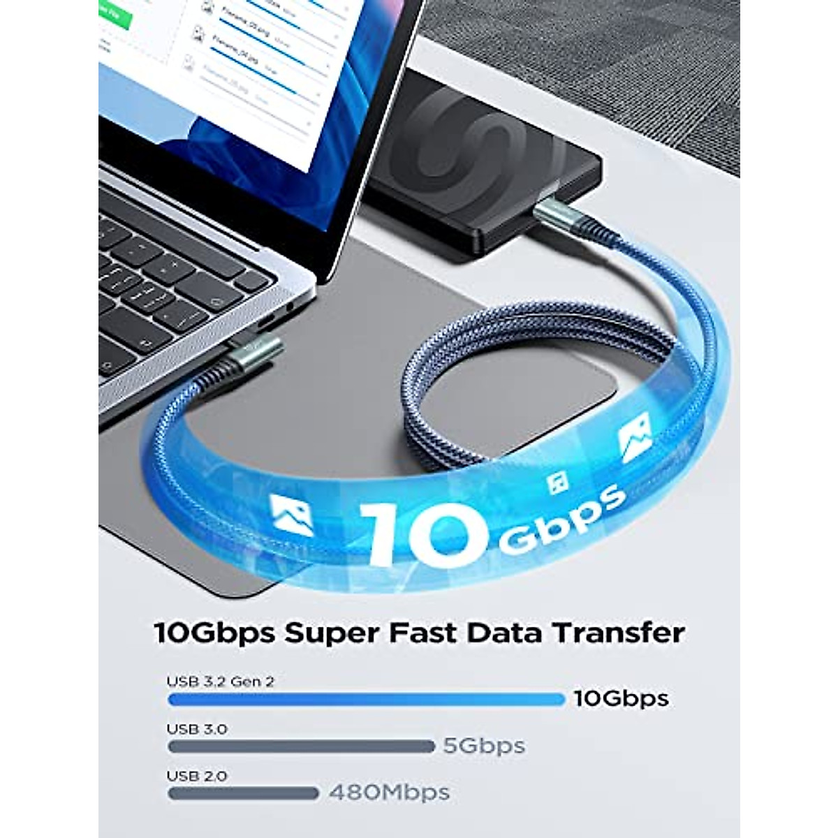 AINOPE USB C to USB C Cable[100W 6.6FT], 10Gbps USB C 3.2 Data Cable, Type C Charger Fast Charging, USB C Monitor Cable with 4K Video Output for MacBook Air/Pro, iPad Pro 11/Air/Mini, Samsung Galaxy
