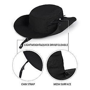 Zylioo 2XL Oversized UPF50+ Summer Boonie Hats,Adjustable Fishing Sun Hat for Big Heads,Large Breathable Cooling Hat Black