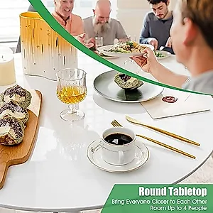 Giantex White Round Dining Table, 32 Inches Modern Tulip Kitchen Table w/ 0.9” Thickened Tabletop & Sturdy Metal Pedestal, Mid-Century Leisure Table for Small Places, Dining Room, Living Room, Cafe