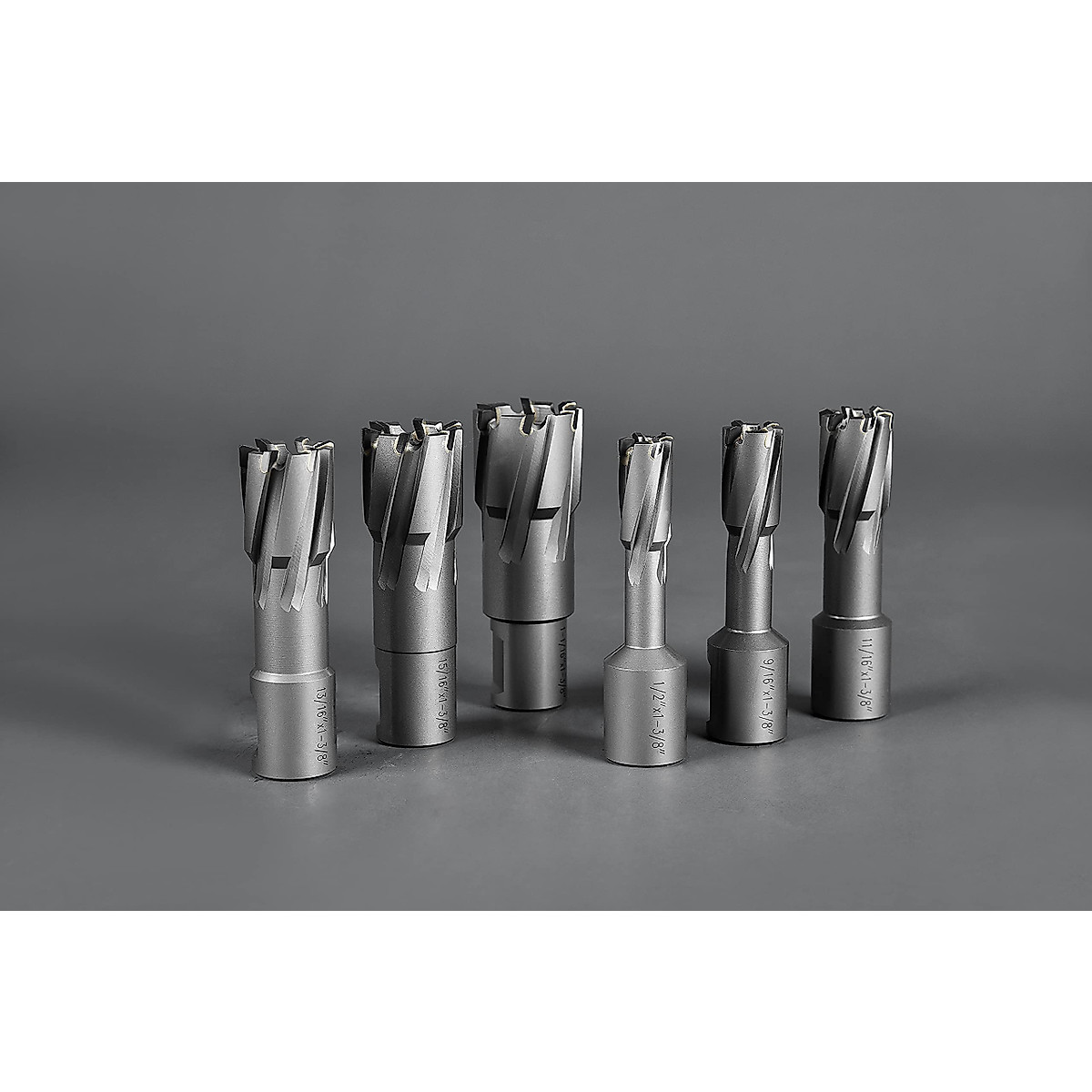 Annular Cutter Set Carbide 8pcs JESTUOUS 3/4 Inch Weldon Shank 1-3/8 Cutting Depth and Cutting Diameter from 1/2 to 1-1/16 Two Flat TCT Bit for Drill Press with 2 Pilot Pins