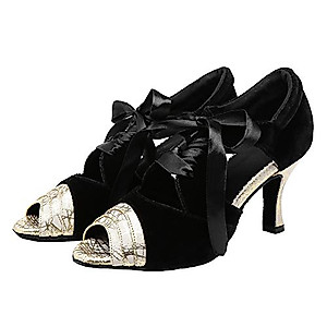 AOQUNFS Performance Dance Shoes Latin Dancing Shoes for Women Comfortable Salsa Ballroom Dance Heels,YCL310-Black Gold-5,US8