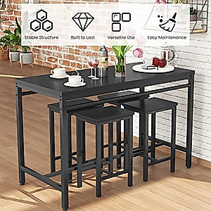 AWQM 5 Piece Bar Table Set, Modern Counter Height Dining Table and Chairs Set for 4, Wood Kitchen Table and 4 Bar Stools for Small Spaces, Apartment, Pub, Dining Room (Black)