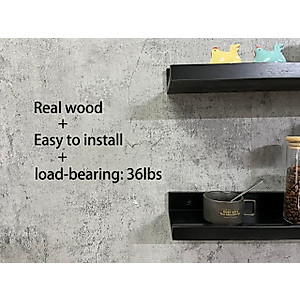 Picture Ledge Shelf,Long Floating Shelves Kids Bookshelf Wall Mounted 16 Inch, Large Pine Wood Wall Shelves for Storage, Rustic Hanging Shelves for Living Room,Bedroom Decor Books Photo Frames Black