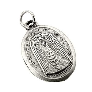 WJH Blessed Virgin of Loreto Religious Charm Pendant Pray for Us Silver Gild Medal