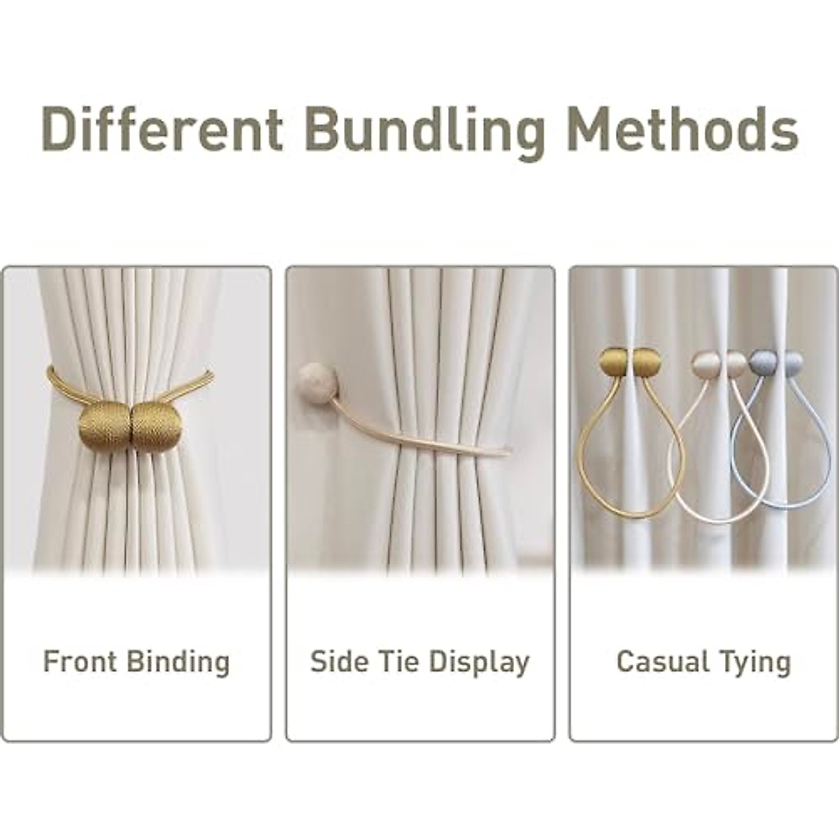 Magnetic Curtain Tiebacks 2 PackRope Decorative，Curtain Tie Backs Holdbacks Holders Hooks Clip Buckles for Curtains Drapes, Curtain Ties for Home Bedroom Office Decorative Curtain (Black)