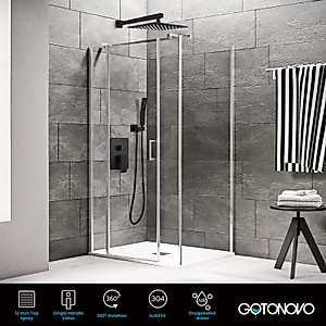 gotonovo Rainfall Bathroom Shower System Rain Shower Head and Handle Set Wall Mounted Shower Complete Combo Solid Brass Pressure Balancing Shower Mixer Valve 12 Inch Oil Rubbed Bronze