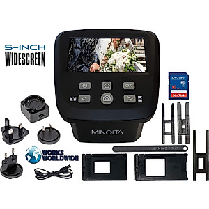 MINOLTA Film & Slide Scanner, Large 5" Screen, Convert Color & B&W 35mm, 126, 110 Negative & Slides, Super 8 Films to High Res 22MP JPEG Digital Photos, 16GB SD Card, Worldwide AC Adapter (Black)