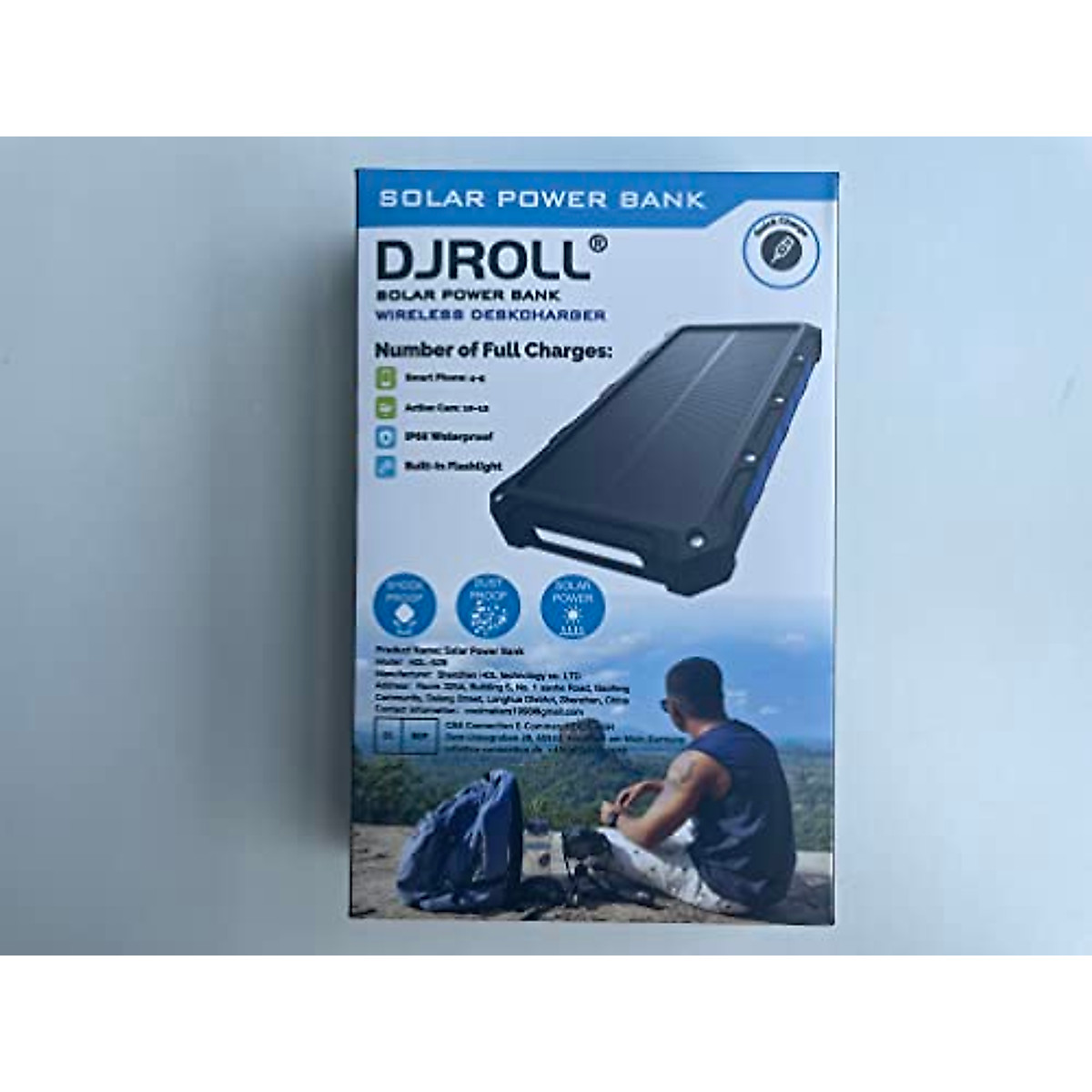 Solar Power Bank 36000mAh, Qi Wireless Charger, DJROLL Portable Solar Charger with Dual USB & Type-C Port 5V/3A Output, IP66 Waterproof Powerbank, Flashlights Cell Phone Charger for Camping Outdoor