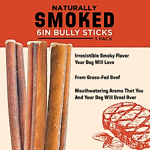 Barkworthies USA Hickory Smoked Bully Sticks 6 Inch 3-Pack - Amazing Aroma, Great Taste - All Natural Smoked Bully Sticks for Large Dogs