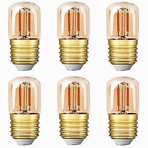 Genixgreen Low Wattage LED Light Bulb 10W Equivalent 1W E26 Mini Dim Edison Bulb Replacement Vintage Refrigerator Freezer Decorative Amber Glass Night Light Bulbs,Warm White 2200k,80LM, 6 Pack