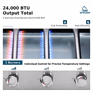 MFSTUDIO Portable Table Top Gas Griddle, 3 Burners Ceramic Flat Top Propane BBQ Grill for Outdoor Camping, Kitchen, Tailgating, 24000 BTU, 375 sq. in. Cooking Area, 22 Inch with Hood