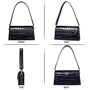Telena Shoulder Bag for Women, Vegan Leather Women's Shoulder Purses Handbags with 2 Removable Strap Crossbody Bag Purses Crocodile Pattern Black