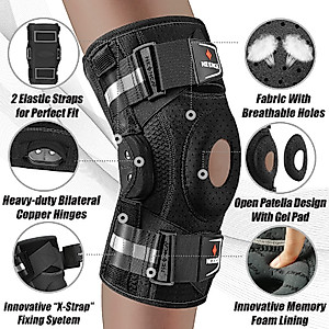 NEENCA Professional Knee Brace for Knee Pain, Hinged Knee Support with Patented X-Strap Fixing System, Strong Stability for Pain Relief, Arthritis, Meniscus Tear, ACL, PCL, MCL, Runner, Sport, Workout