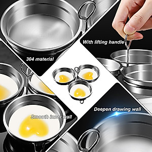 Stainless Steel Egg Poacher, 3-Cup Poached Egg Cooker, Nonstick Egg Poacher Cups, Egg Poaching Pan with Rack and Anti-Scalding Handle for Microwave Oven Stovetop, Heart-shape, Egg Poacher Pan