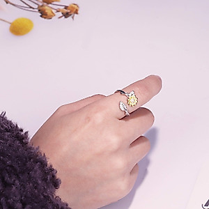 MILACOLATO Sunflower Ring Sterling Silver You are My Sunshine Ring 18K Gold Plated Adjustable Sunflower Band Rings for Women Valentine's Day Mother's Day Jewelry Gifts for Her, Size 9