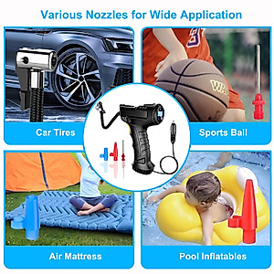 Car Tire Inflator Portable Air Compressor Corded Cigarette Lighter Plug, 7.4V Power 120W Car Air Pump with Digital Display, LED Lights, for Cars