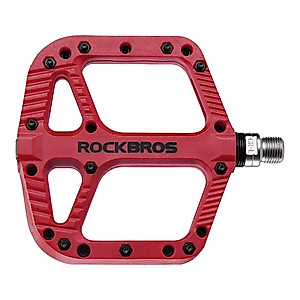 ROCK BROS Mountain Bike Pedals Nylon Composite Bearing 9/16" MTB Bicycle Pedals with Wide Flat Platform Red