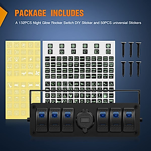 Nilight 6 Gang Rocker Switch Box 12V SPST ON Off Switch PD Type C and USB Charger Voltmeter Waterproof Aluminum Rocker Switch Panel Night Glow Stickers for Boats Cars RVs Trucks, 2 Years Warranty