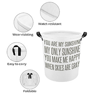 You Are My Sunshine Vintage Laundry Basket Large Round Canvas Laundry Hamper with Handles Foldable Storage Bin for Dirty Clothes Hamper Bedroom Bathroom