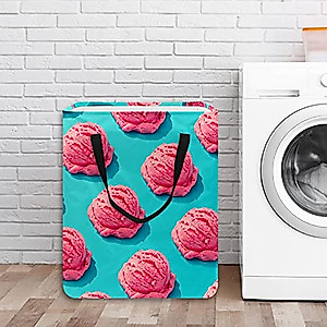 Ice Cream Blue Laundry Basket Large Cloth Organizer Bag Basket Foldable Laundry Hamper with Handles