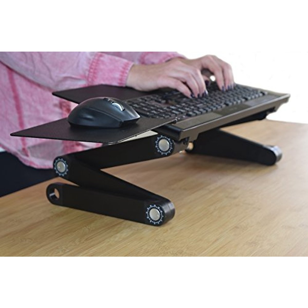 WorkEZ Keyboard and Mouse Tray ergonomic on-desk riser stand adjustable height angle negative tilt Raise computer keyboards to Standing Height sit stand-up standing accessories lift black
