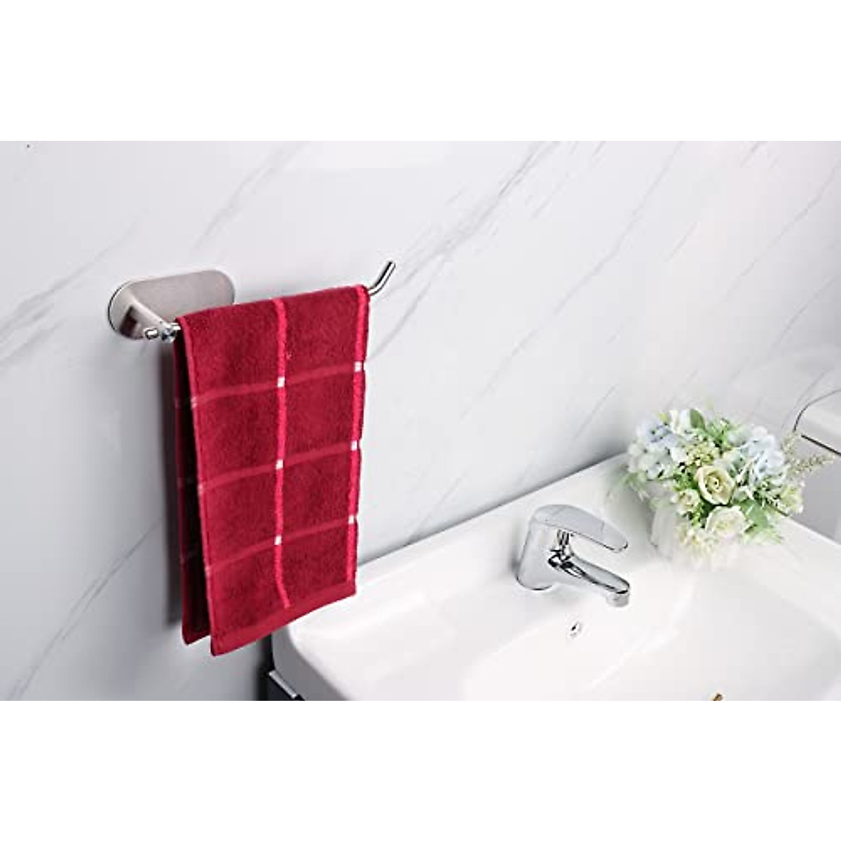 TocTen Hand Towel Holder/Towel Ring, No Drilling Stick on Wall Hand Towel Bar, SUS 304 Stainless Steel Hand Towel Rod, Strong Self Adhesive Hand Towel Rack/Hanger for Bathroom Kitchen (Brushed Nickel)