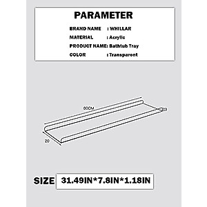 whillar Acrylic Bathtub Tray Caddy, Clear Bath Tub Tray, Bathtub Caddy Shelf Table Across Rack, Luxury Bath Accessory for Bathtub (31.2inch)
